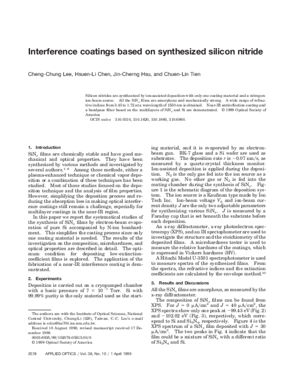 (PDF) Interference Coatings Based on Synthesized Silicon Nitride