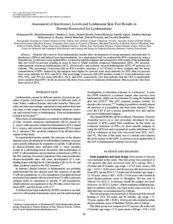 (PDF) Assessment of Interferon- Levels and Leishmanin Skin Test Results ...