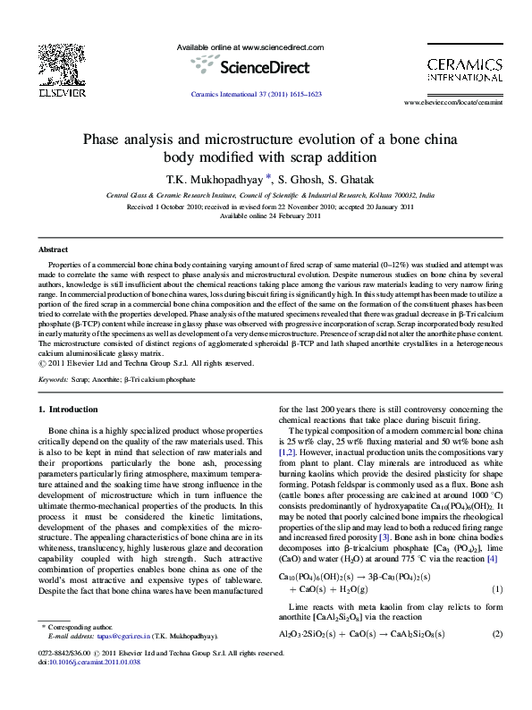 (PDF) Phase analysis and microstructure evolution of a bone china body modified with scrap addition