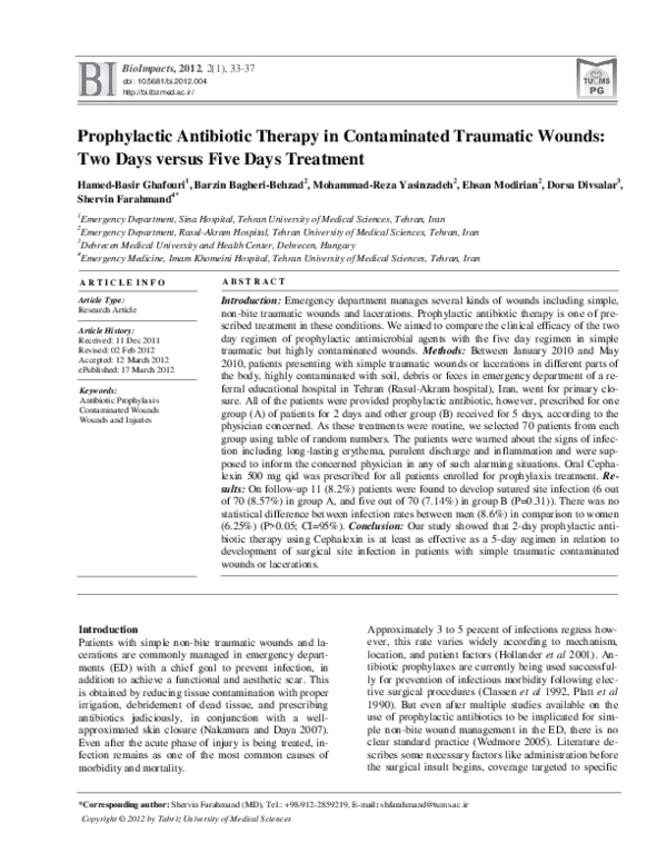 (PDF) Prophylactic Antibiotic Therapy in Contaminated Traumatic Wounds ...