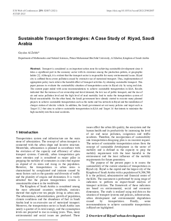 (PDF) Sustainable transport strategies: A case Study of Riyad, KSA