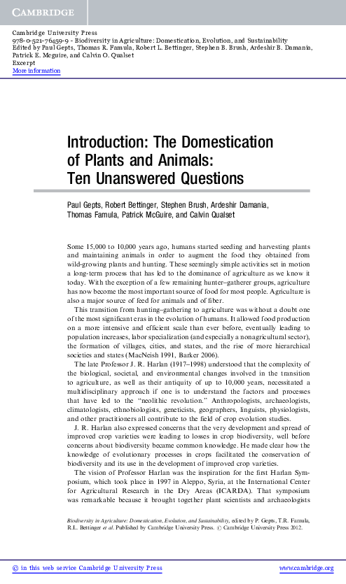 (PDF) Introduction: The Domestication of Plants and Animals: Ten ...