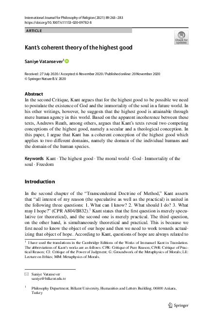 (PDF) Kant's Coherent Theory of the Highest Good