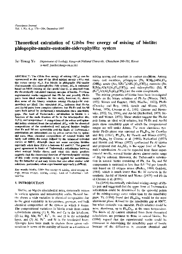 (PDF) Theoretical calculation of Gibbs free energy of mixing of biotite ...
