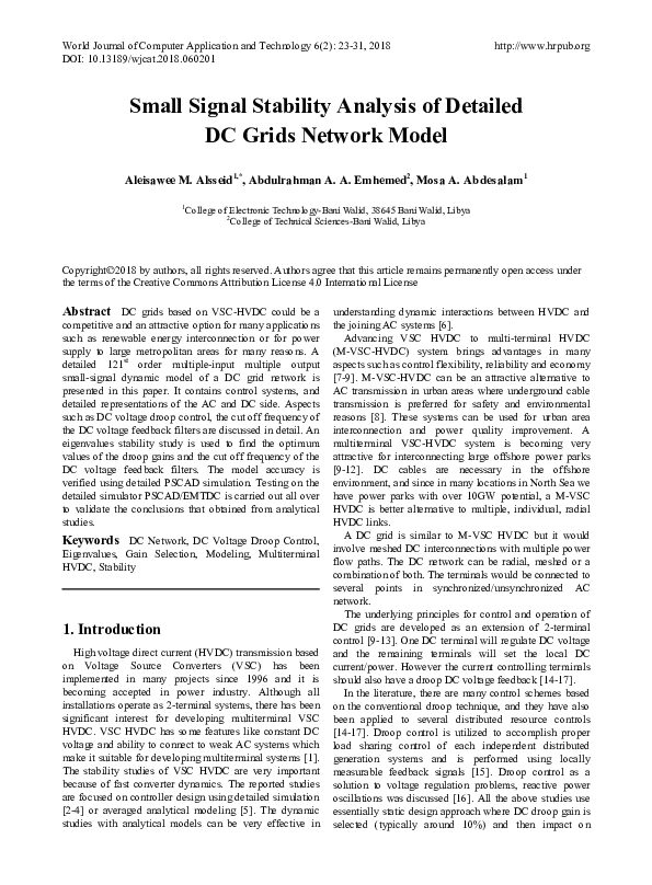 (PDF) Small Signal Stability Analysis of Detailed DC Grids Network Model