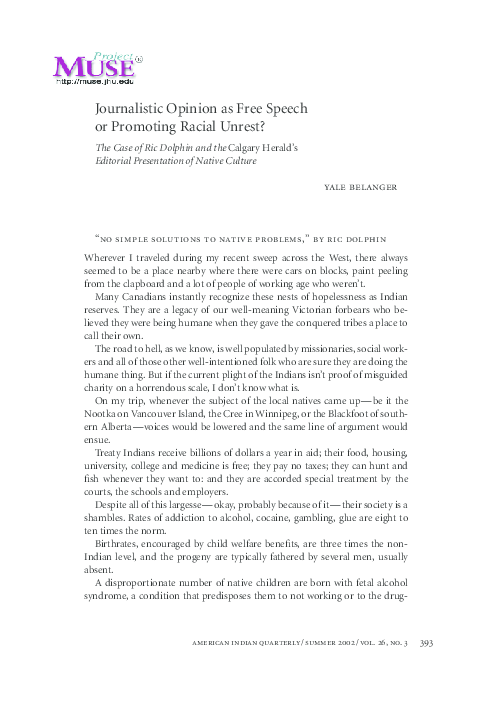 (PDF) "Journalistic Opinion as Free Speech or Promoting Racial Unrest ...