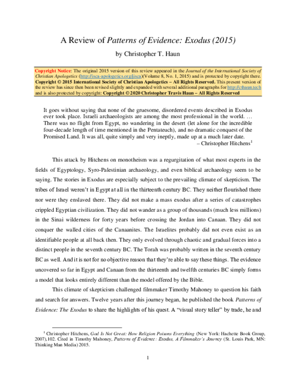(PDF) Book Review of Patterns of Evidence: The Exodus