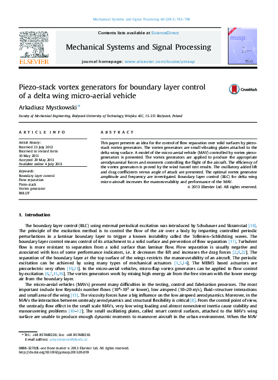 (PDF) Piezo-stack vortex generators for boundary layer control of a ...