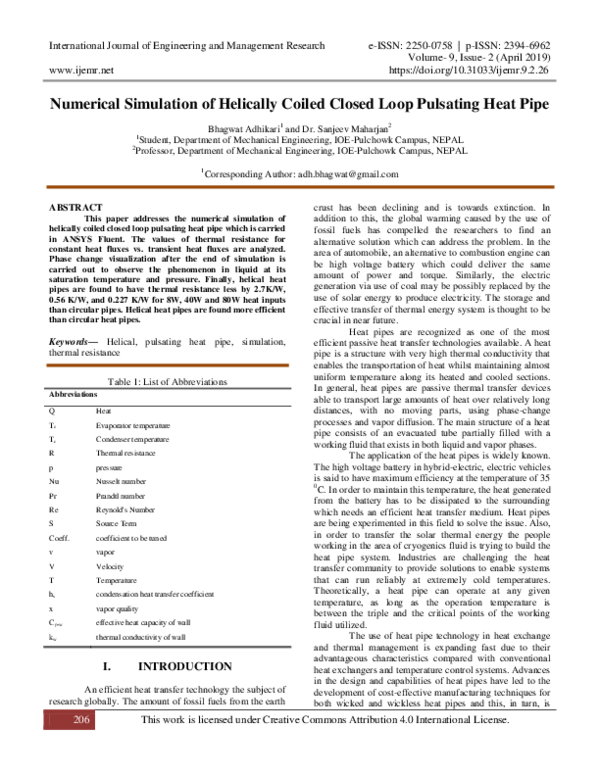Pdf Numerical Simulation Of Helically Coiled Closed Loop Pulsating