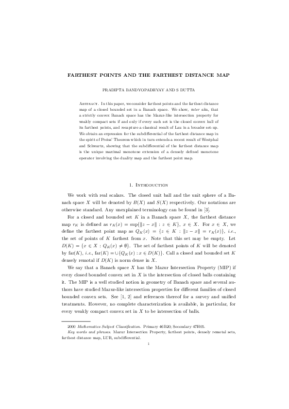 (PDF) Farthest points and the farthest distance map