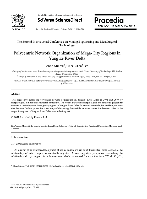 (PDF) Polycentric Network Organization of Mega-City Regions in Yangtze ...