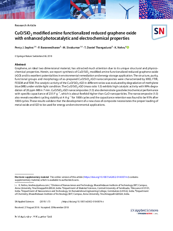 (PDF) CuO/SiO2 modified amine functionalized reduced graphene oxide ...
