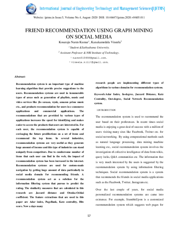 (PDF) Friend Recommendation Using Graph Mining on Social Media