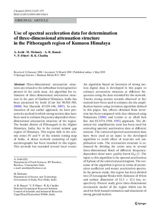 (PDF) Use of spectral acceleration data for determination of three-dimensional attenuation ...