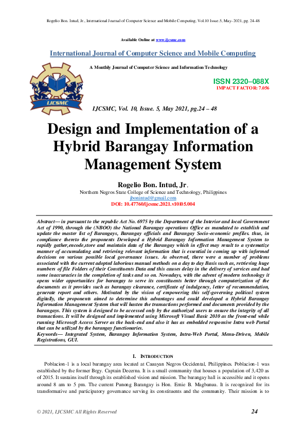 (PDF) Design and Implementation of a Hybrid Barangay Information ...