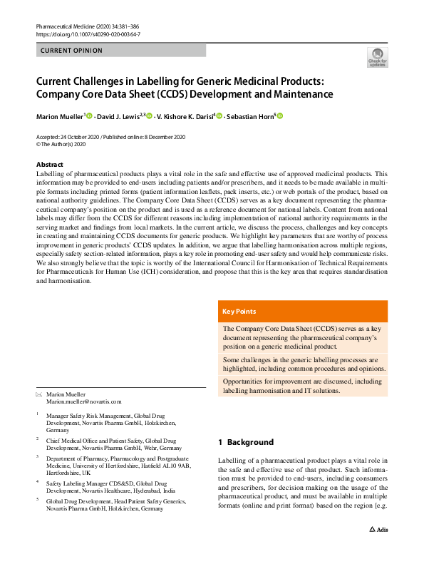 (PDF) Current Challenges in Labelling for Generic Medicinal Products ...