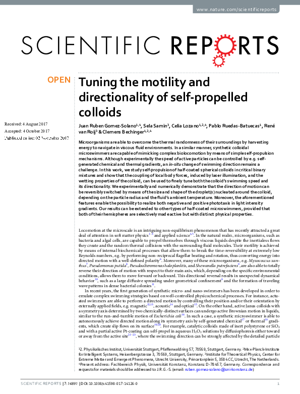 (PDF) Tuning the motility and directionality of self-propelled colloids