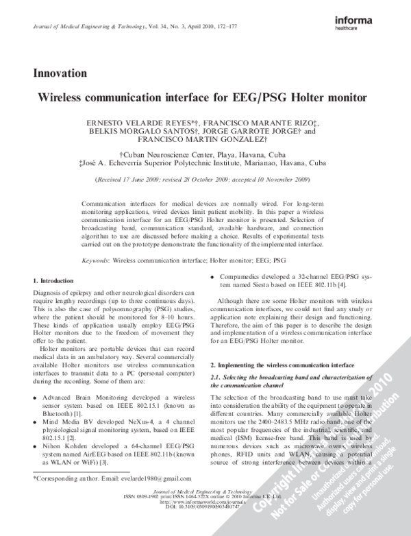 (PDF) Wireless communication interface for EEG/PSG Holter monitor