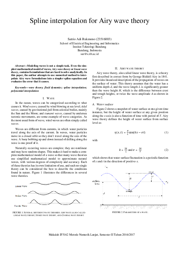 (PDF) Spline interpolation for Airy wave theory