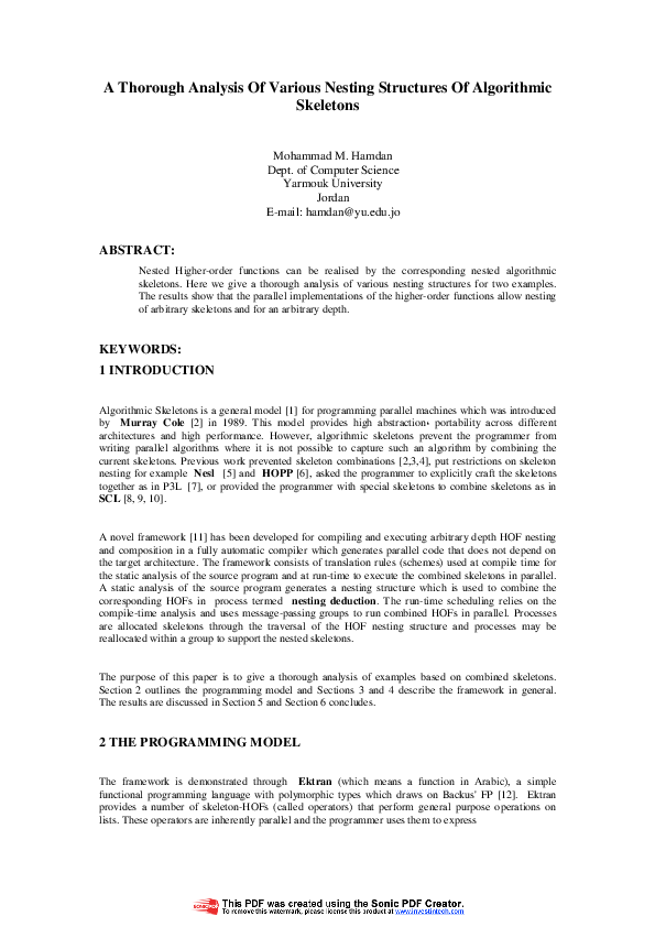 (PDF) A Thorough Analysis of various Nesting Structures of Algorithmic Skeletons