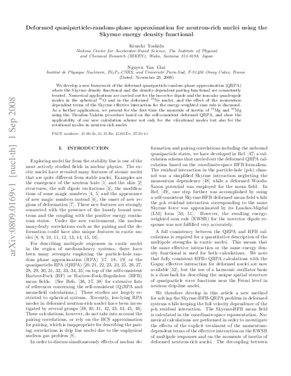 (PDF) Deformed quasiparticle-random-phase approximation for neutron-rich nuclei using the Skyrme ...