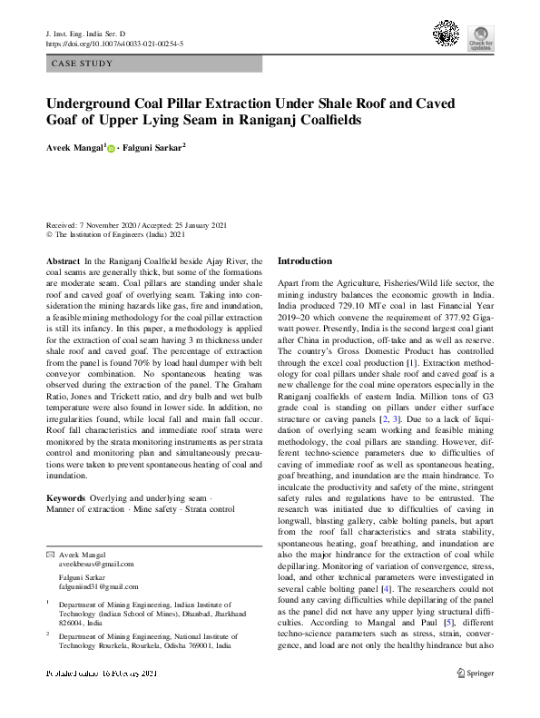 (PDF) Underground Coal Pillar Extraction Under Shale Roof and Caved ...