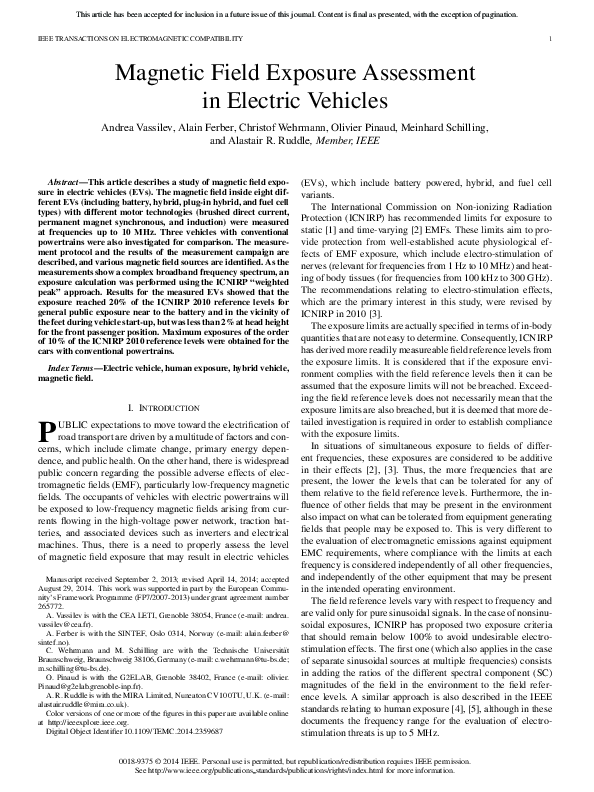 (PDF) Magnetic Field Exposure Assessment in Electric Vehicles