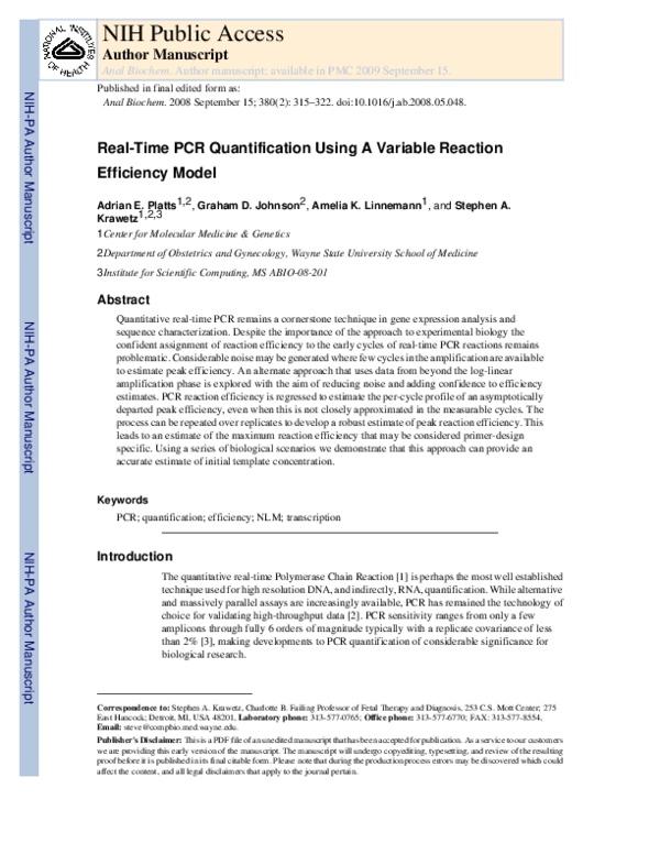 (PDF) Real-time PCR quantification using a variable reaction efficiency ...