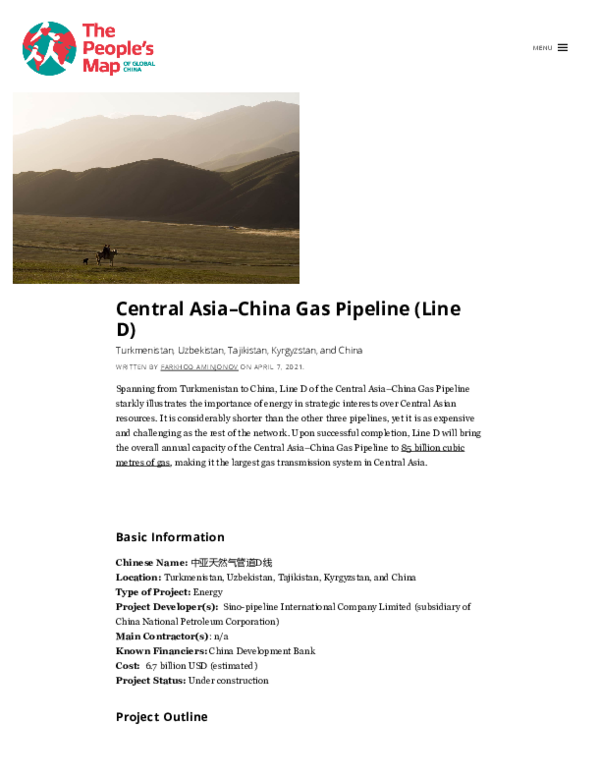 (PDF) Central Asia–China Gas Pipeline (Line D) - The People's Map of ...
