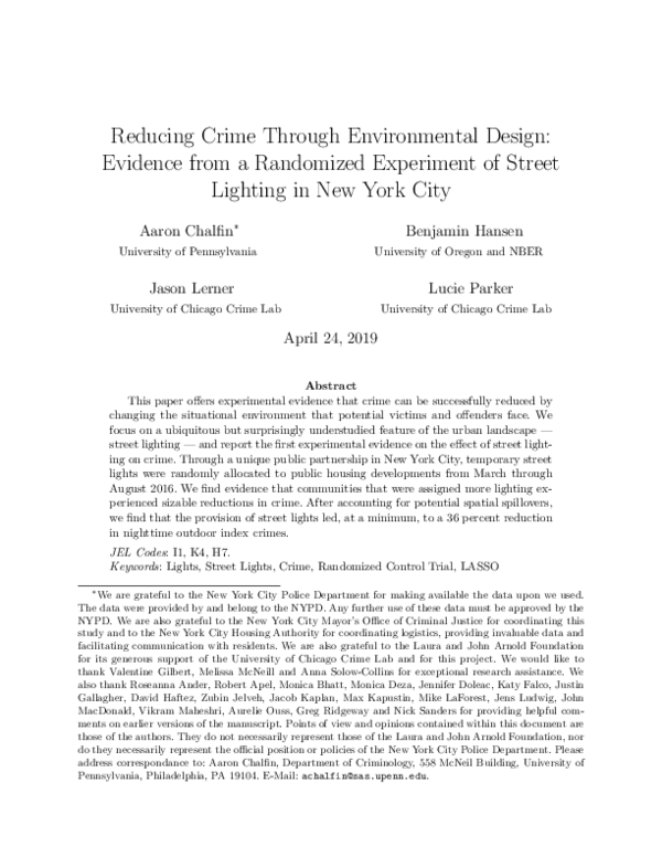 (PDF) Reducing Crime Through Environmental Design: Evidence from a ...