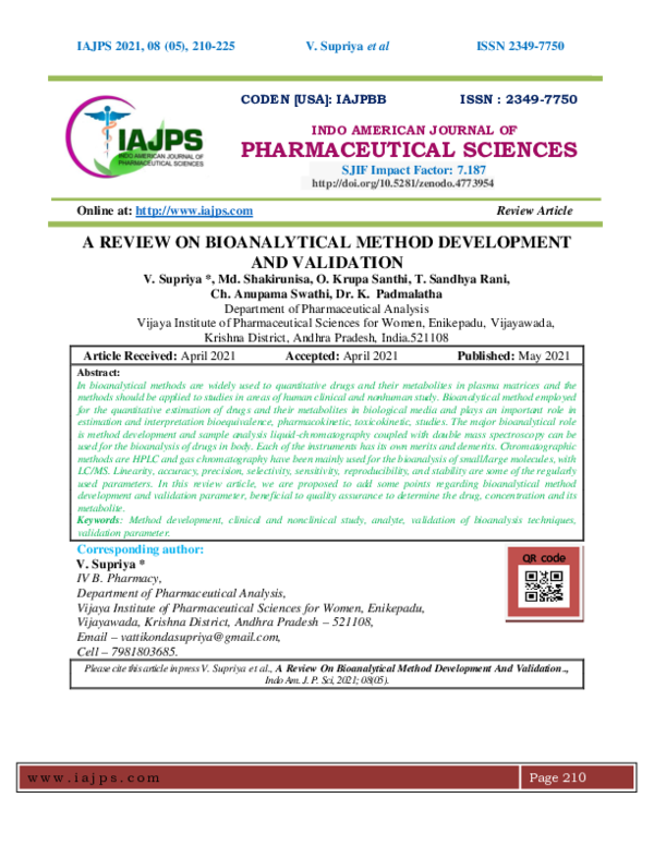Pdf A Review On Bioanalytical Method Development And Validation