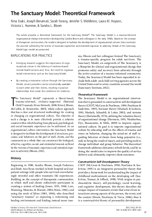 (PDF) The Sanctuary Model: Theoretical Framework | Sarah Yanosy ...