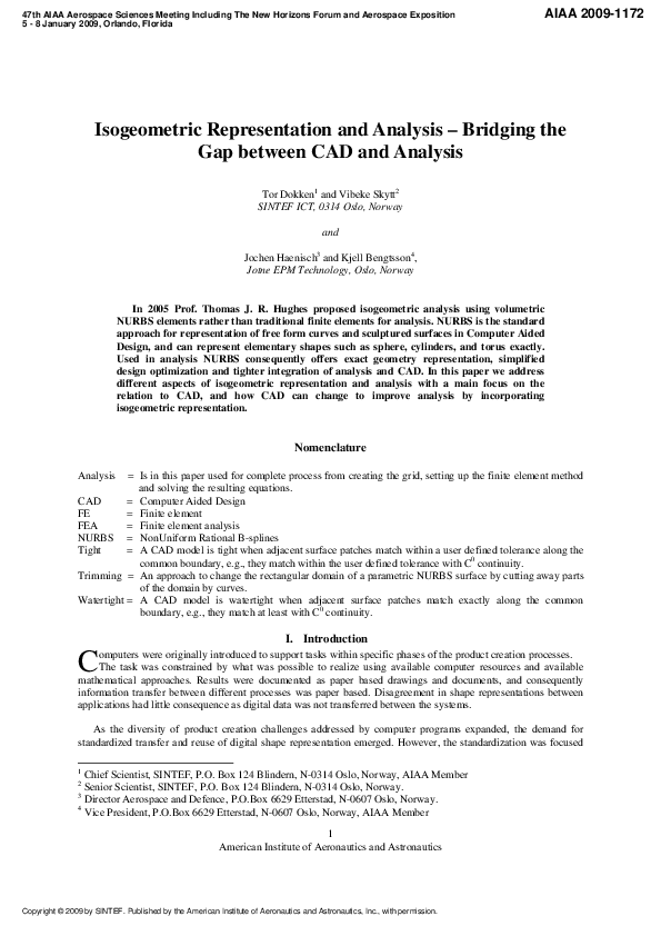 (PDF) Isogeometric Representation and Analysis: Bridging the Gap Between CAD and Analysis