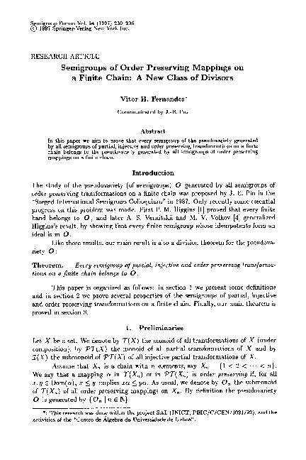 (PDF) Semigroups of order preserving mappings on a finite chain: A new class of divisors