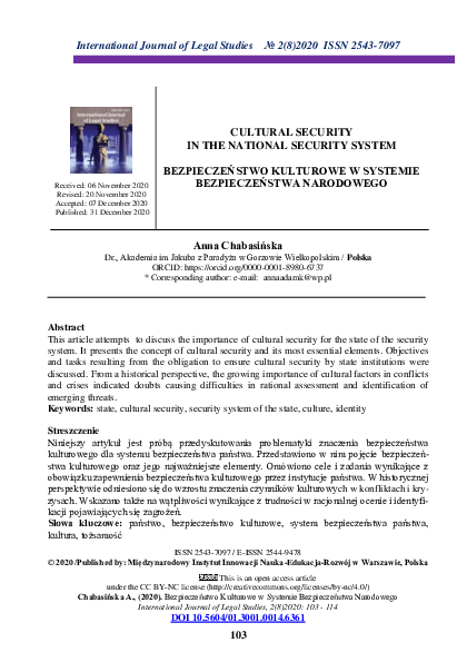 (PDF) Bezpieczeństwo kulturowe w systemie bezpieczeństwa narodowego ...