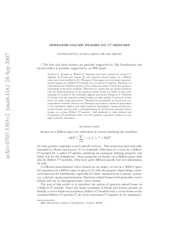 (PDF) Operator valued frames on C*-modules