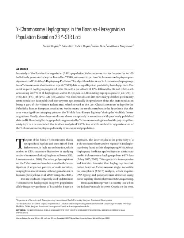 (PDF) Y-Chromosome Haplogroups in the Bosnian-Herzegovinian Population ...