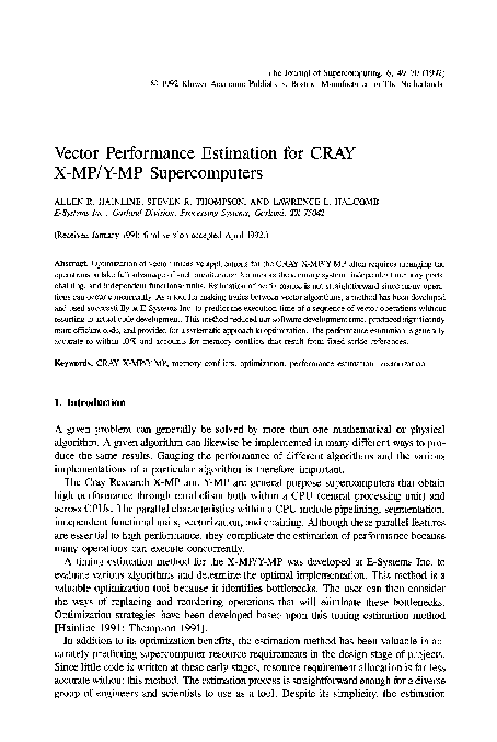 Pdf Vector Performance Estimation For Cray X Mpy Mp Supercomputers