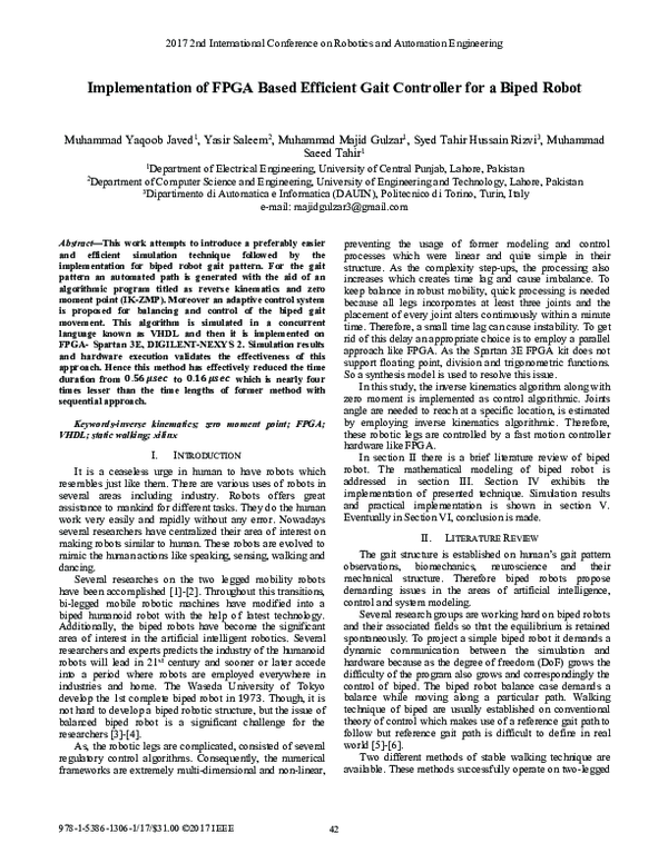 Pdf Implementation Of Fpga Based Efficient Gait Controller For A Biped Robot