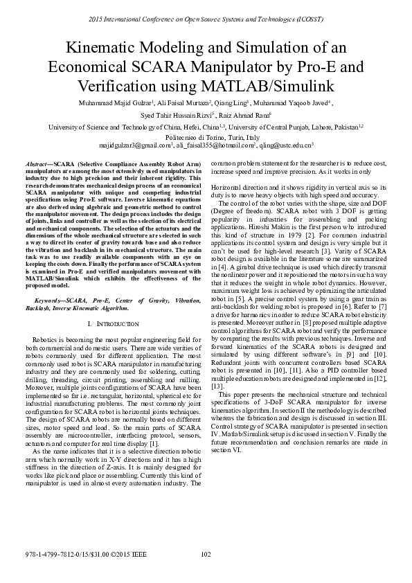 (PDF) Kinematic Modeling and Simulation of an Economical SCARA Manipulator by Pro E and ...