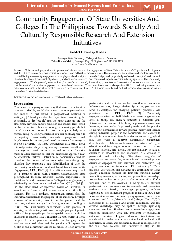 (PDF) Community Engagement of State Universities and Colleges in the ...