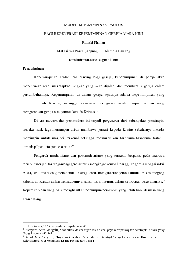 (PDF) MODEL KEPEMIMPINAN PAULUS BAGI REGENERASI KEPEMIMPINAN GEREJA ...