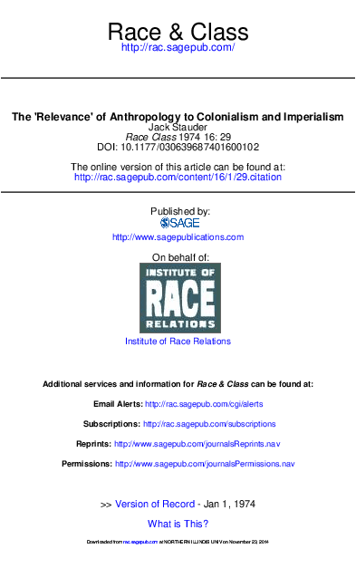 (PDF) The 'Relevance' of Anthropology to Colonialism and Imperialism by ...