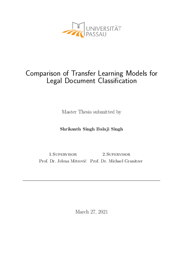 (PDF) Comparison of Transfer Learning Models for Legal Document ...