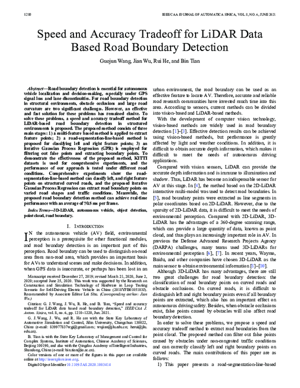 Pdf Speed And Accuracy Tradeoff For Lidar Data Based Road Boundary Detection