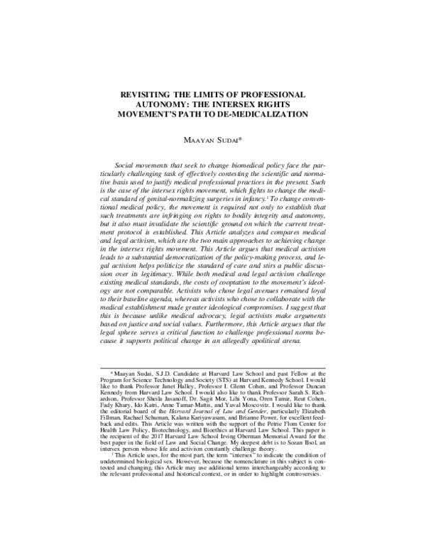 (PDF) Revisiting The Limits of Professional Autonomy – The Intersex ...