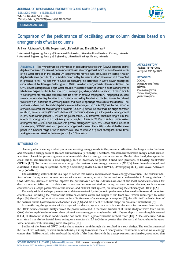 (PDF) Comparison of the performance of oscillating water column devices based on arrangements of ...