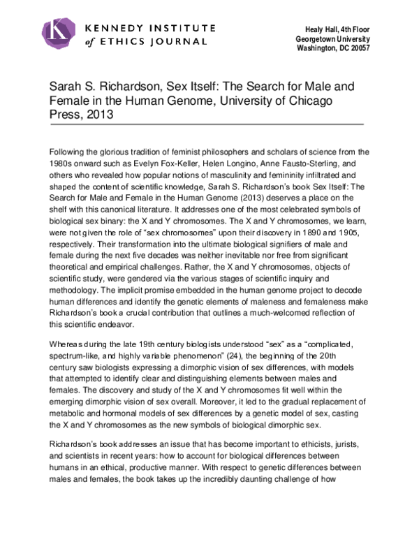 Pdf Sex Itself The Search For Male And Female In The Human Genome By