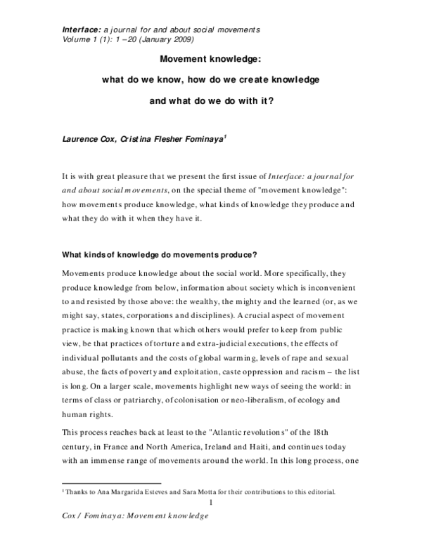 (PDF) Movement knowledge: what do we know, how do we create knowledge ...