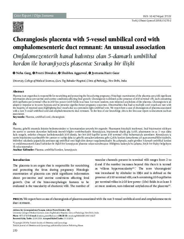 (PDF) Chorangiosis placenta with 5-vessel umbilical cord with ...